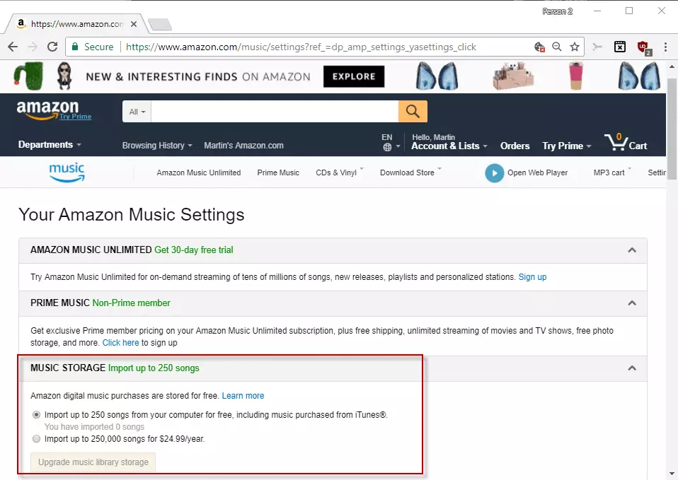O almacenamento de música de Amazon retirouse
