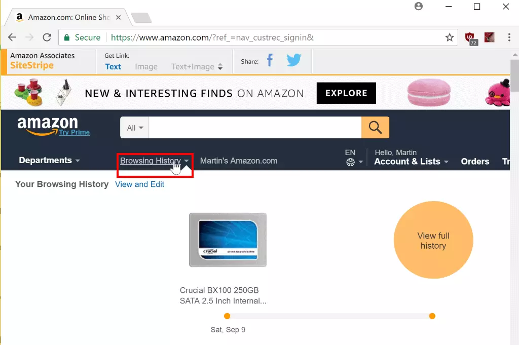 پنھنجي Amazon برائوزنگ تاريخ کي منظم ڪريو