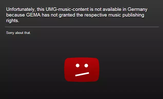 К сожалению, музыкальный контент недоступен Скриншот YouTube