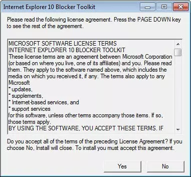 Schermata del kit di strumenti per il blocco di Internet Explorer 10