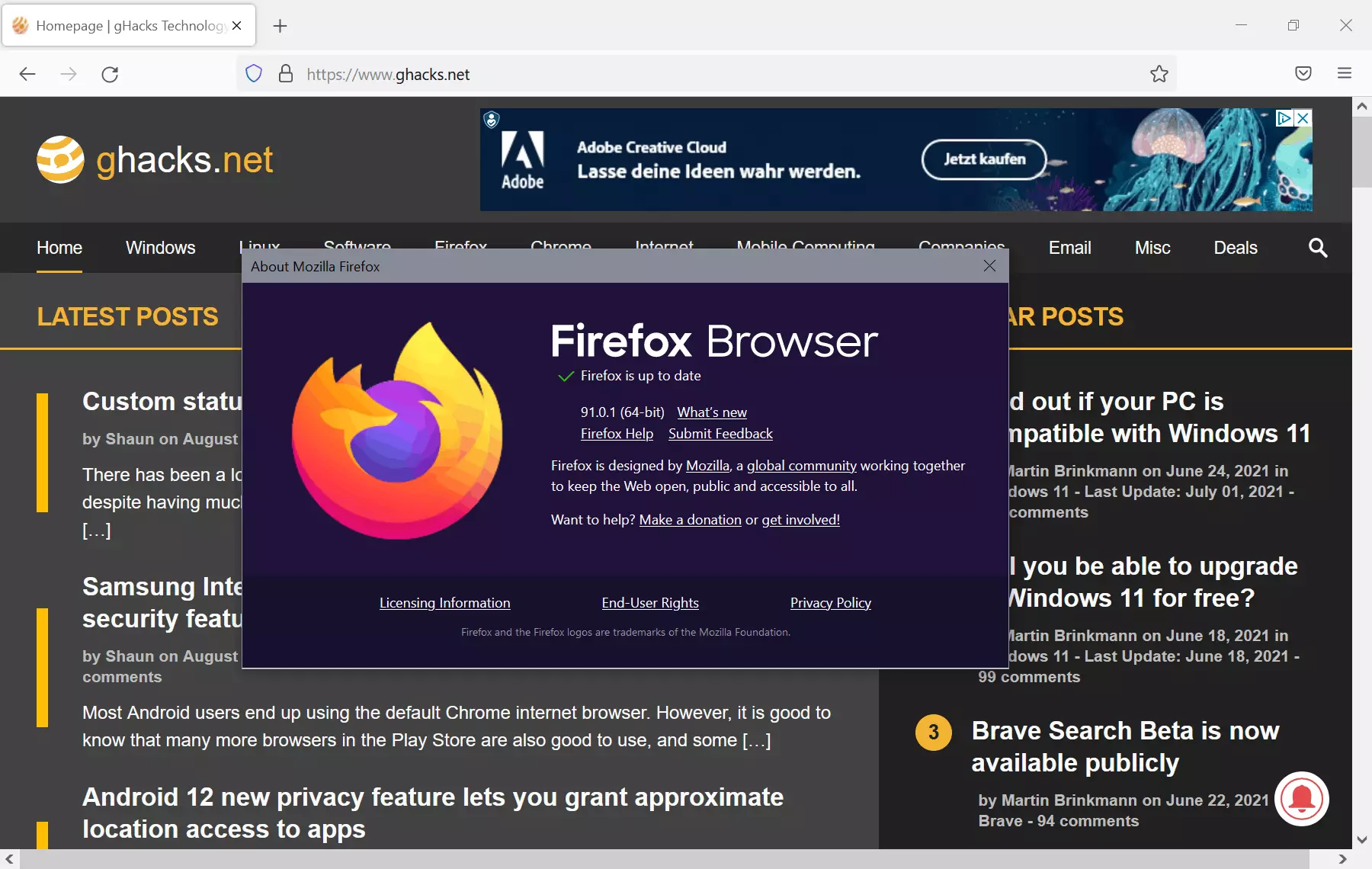 version av firefox 91.0.1