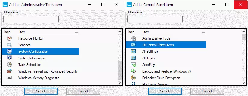 ajouter des éléments menu windows-x