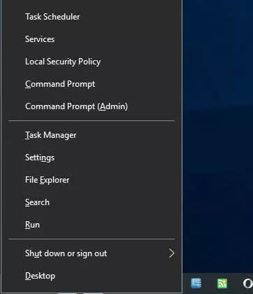 menu personalizzato di Windows X