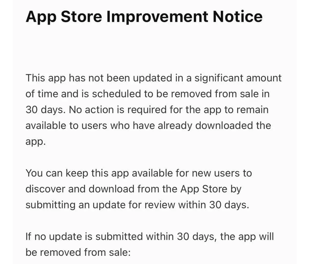 Apple hişyarî dide pêşdebiran ku ew ê sepanên kevnar ji App Store-a xwe rake