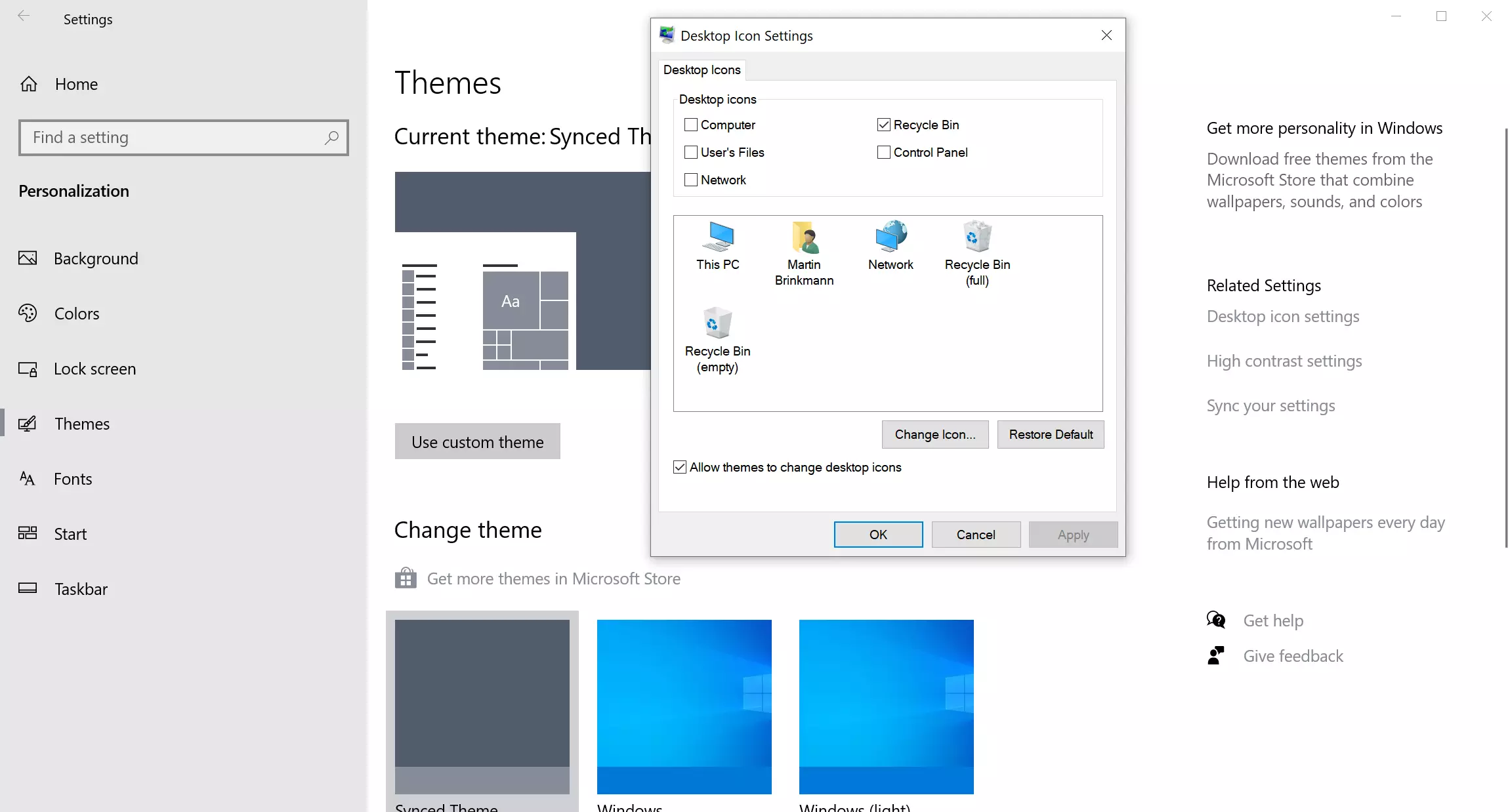 Windows 10 dodaj usuń ikony pulpitu systemu