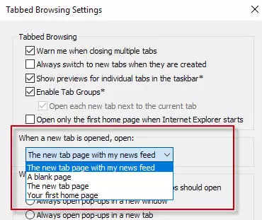 Internet Explorer yangi tab sahifasi