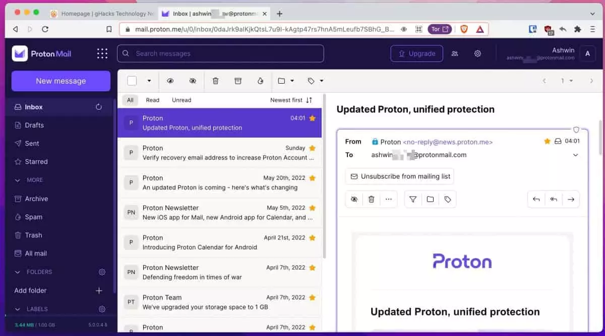 Proton mail neues Website-Design