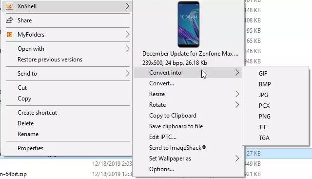 XnShell context menu -convert