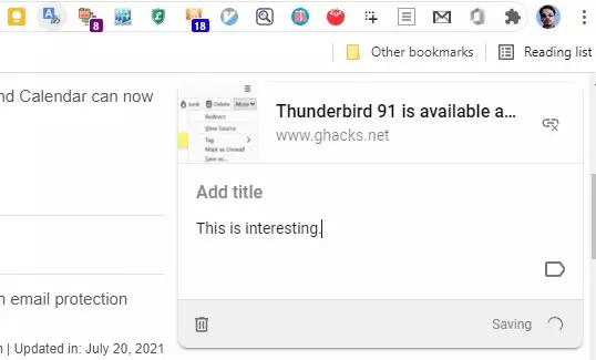 Estensione di Google Keep per Chrome