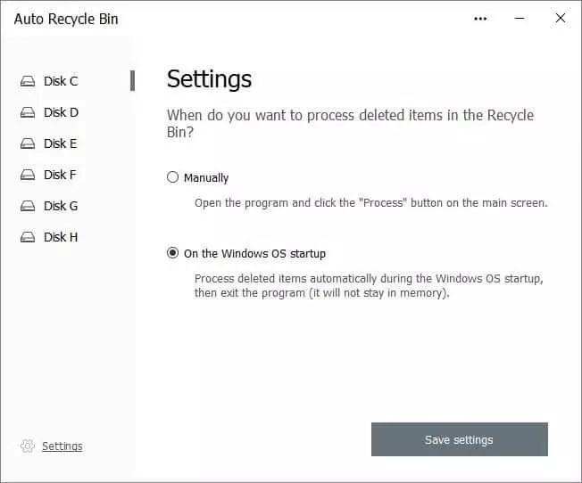 Auto Recycle Bin Astellungen