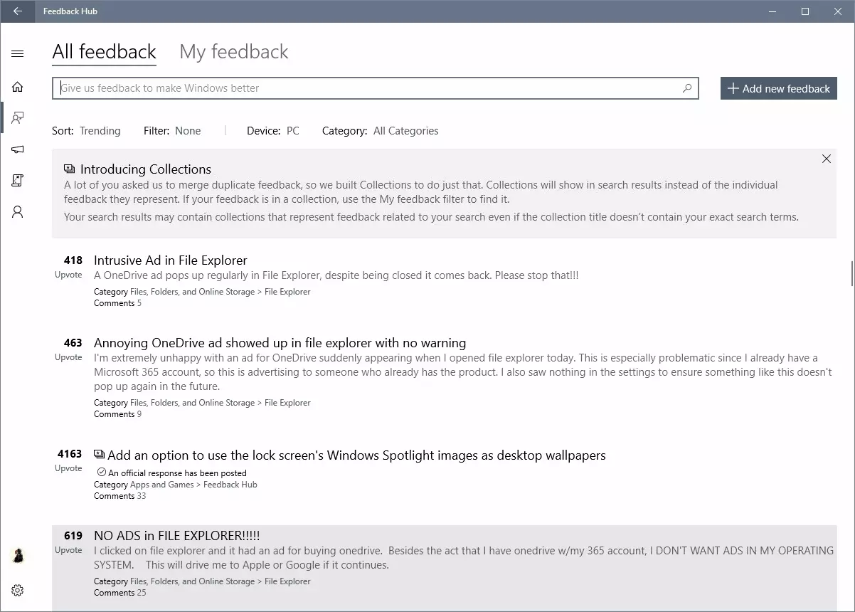 windows feedback hub