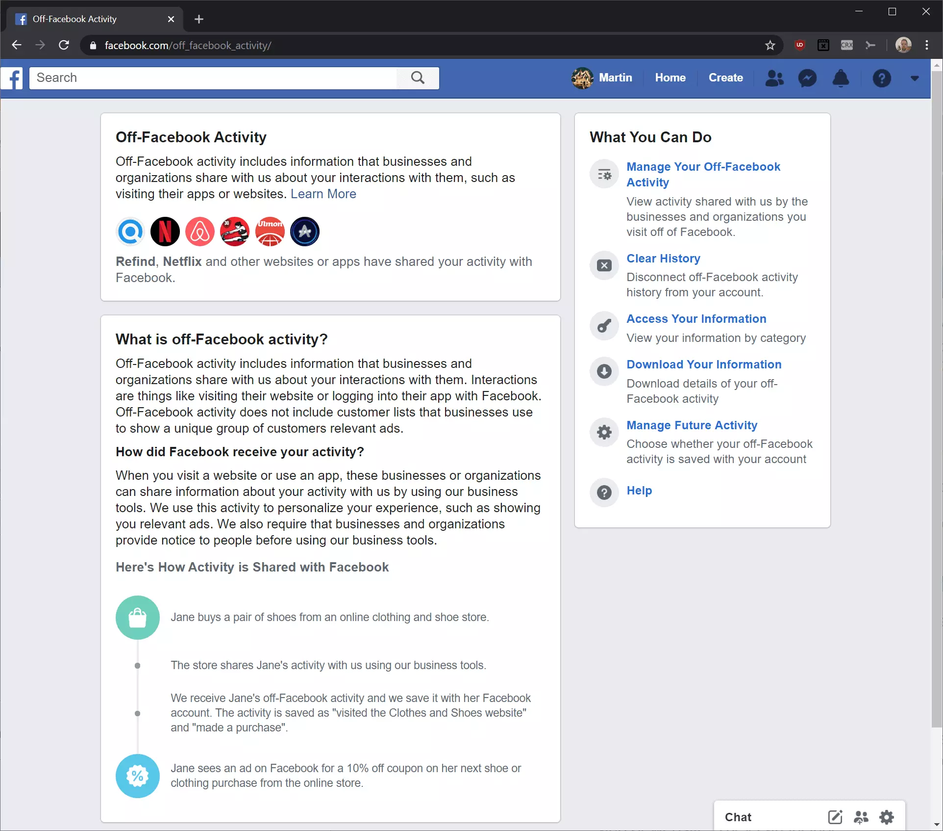 Facebooketik kanpoko jarduera orria