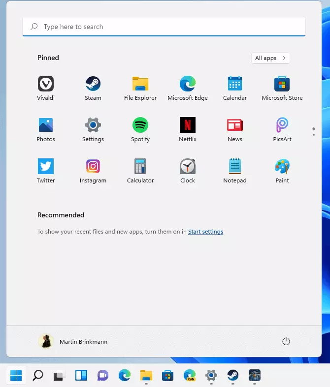 윈도우 11 시작 메뉴