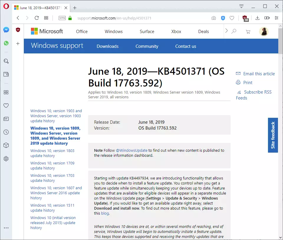 KB4501371 windows 10 1809 нұсқасы