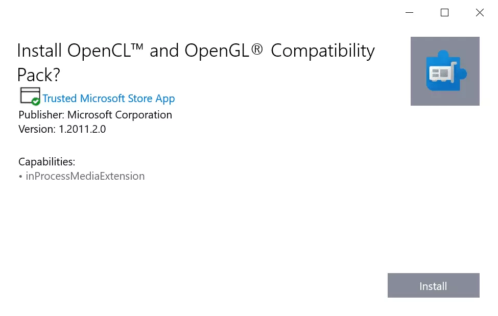 инсталирајте пакет за компатибилност opencl opengl