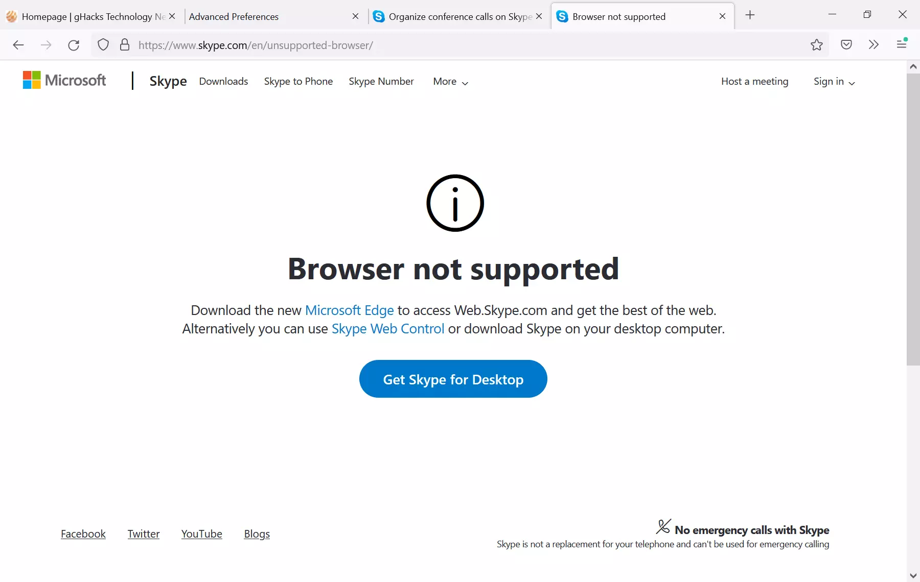 skype Firefox browser ko ni atilẹyin