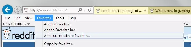 Internet Explorer doda trenutne zavihke med priljubljene