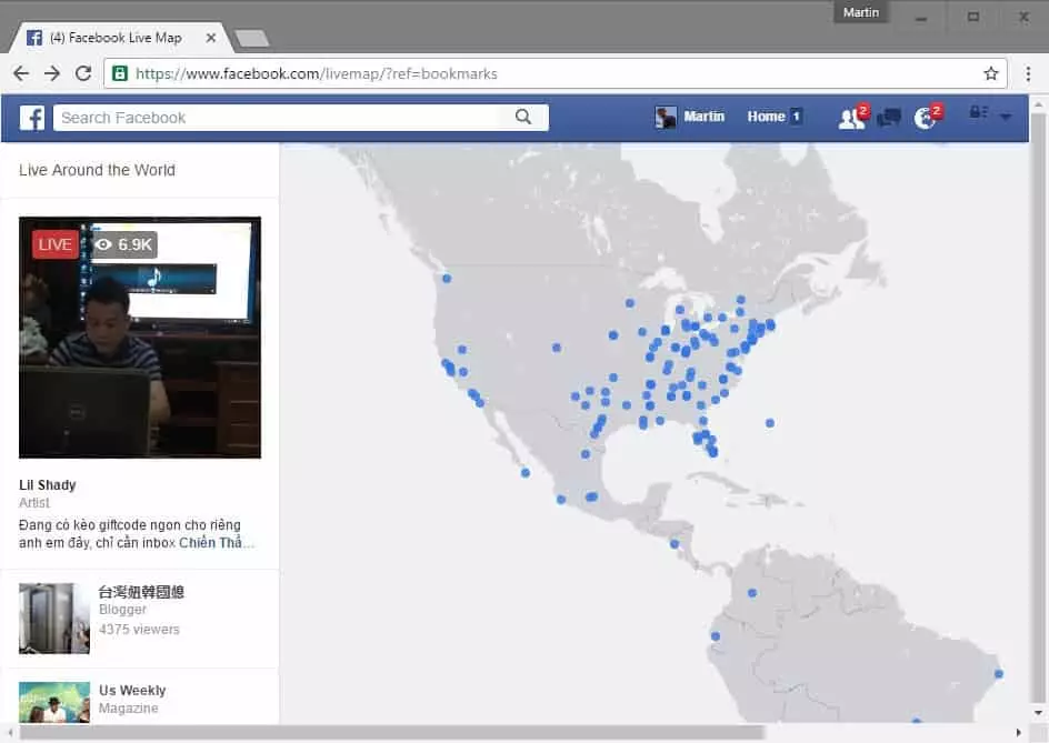 mapa en vivo de facebook