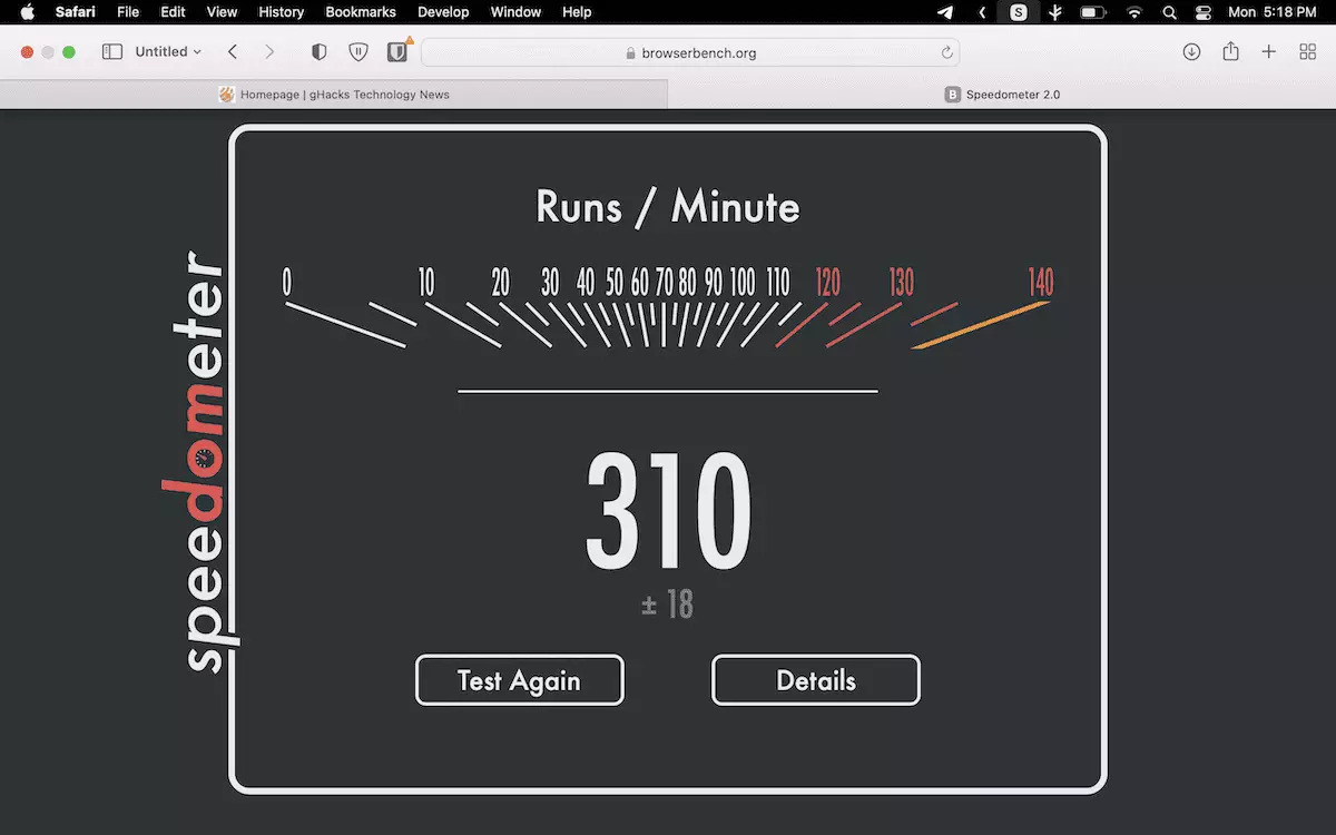 Тест Apple Safari Speedometer