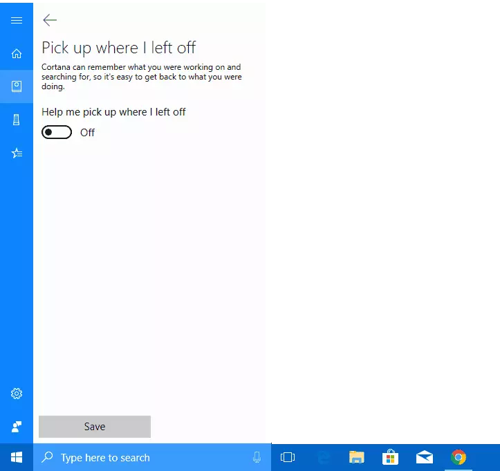 Cortana codi chwith oddi ar