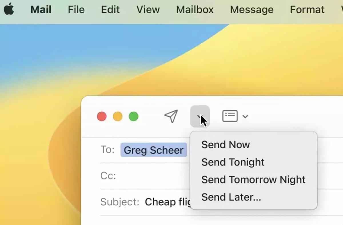 macOS Ventura Mail app skedule stuur