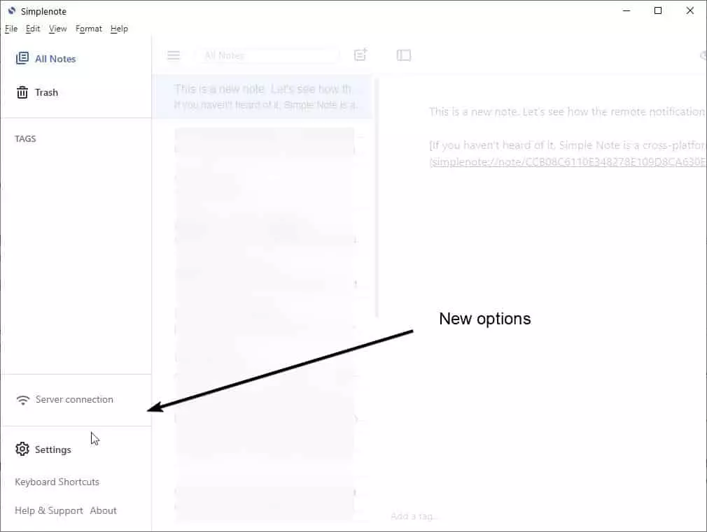 Simplenote 2.0 actualitza noves opcions a la barra lateral