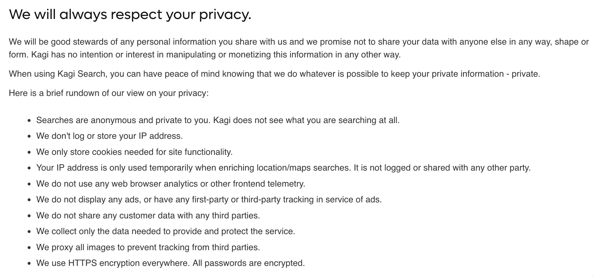 Kagi Search Engine Privacy Policy