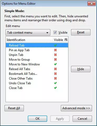 Firefox editor menu