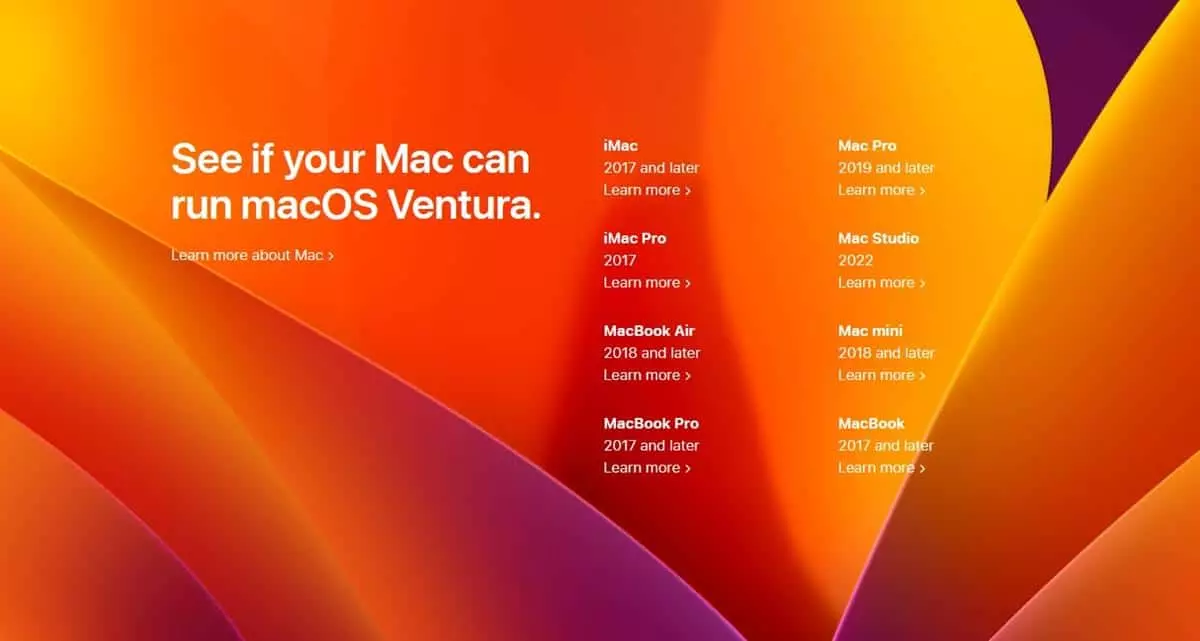 Danh sách thiết bị hỗ trợ macOS Ventura