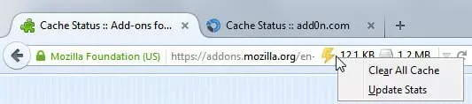 trạng thái bộ nhớ cache của firefox