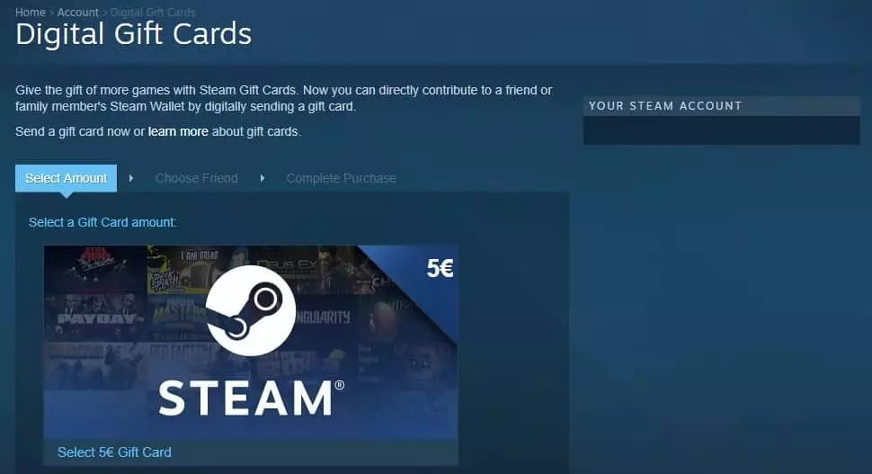 Steam digitális ajándékkártya