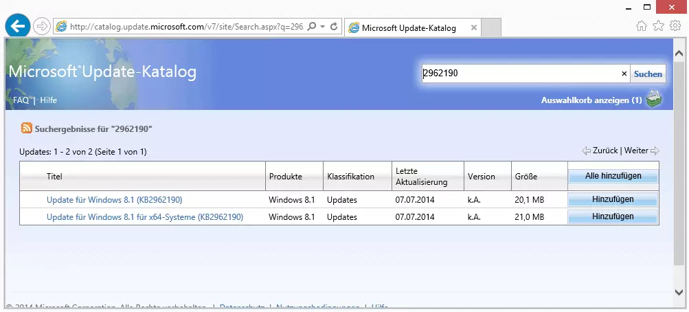 Microsoft update katalogus