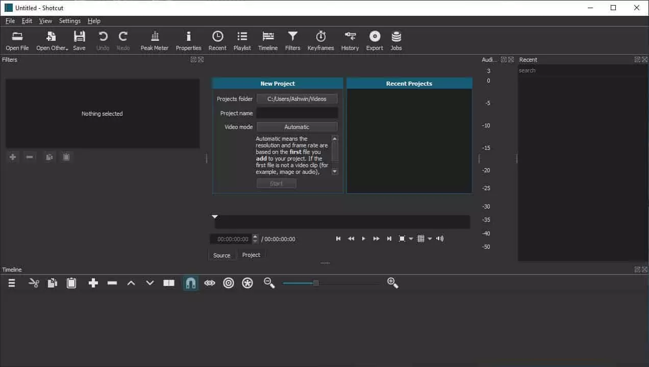 Shotcut ialah editor video sumber terbuka untuk Windows, Linux dan macOS.