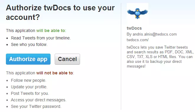 twDocs vam omogućava da izvezete svoj Twitter kao dokument