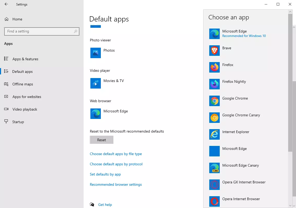 Windows 10 הגדר אפליקציות ברירת מחדל