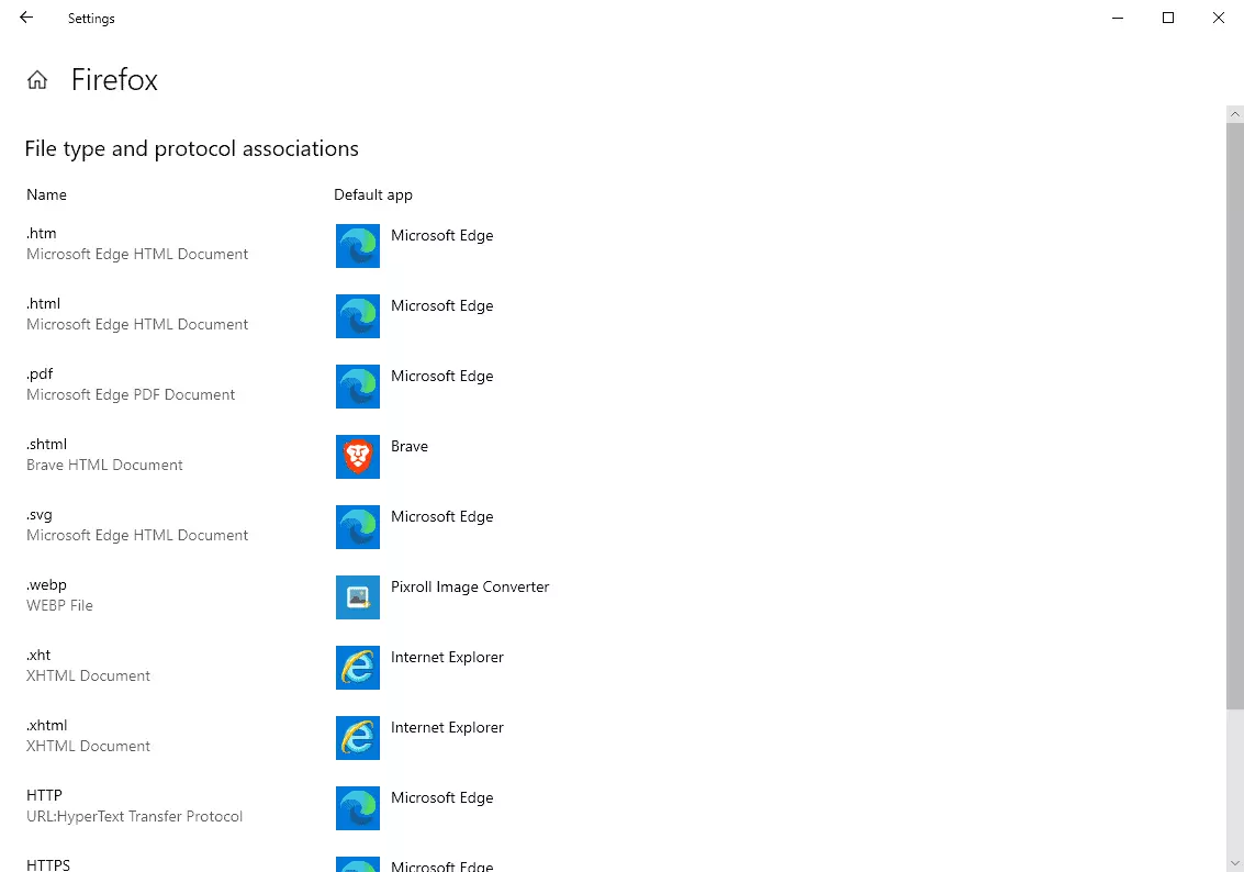 Windows 10 앱별 기본값 설정