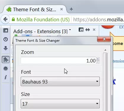 Firefox theme beddelka font