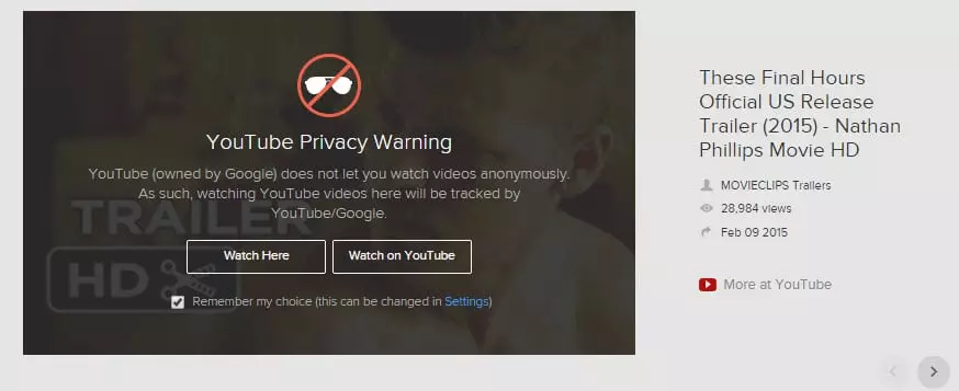 YouTubovo opozorilo o zasebnosti
