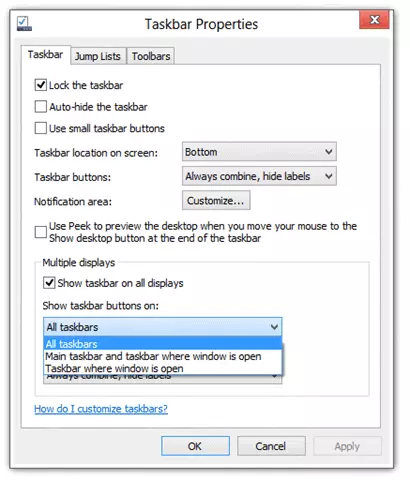 Windows 8 Taskleiste mit mehreren Monitoren