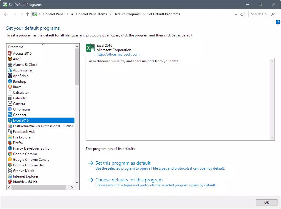 Excel stabbilit default