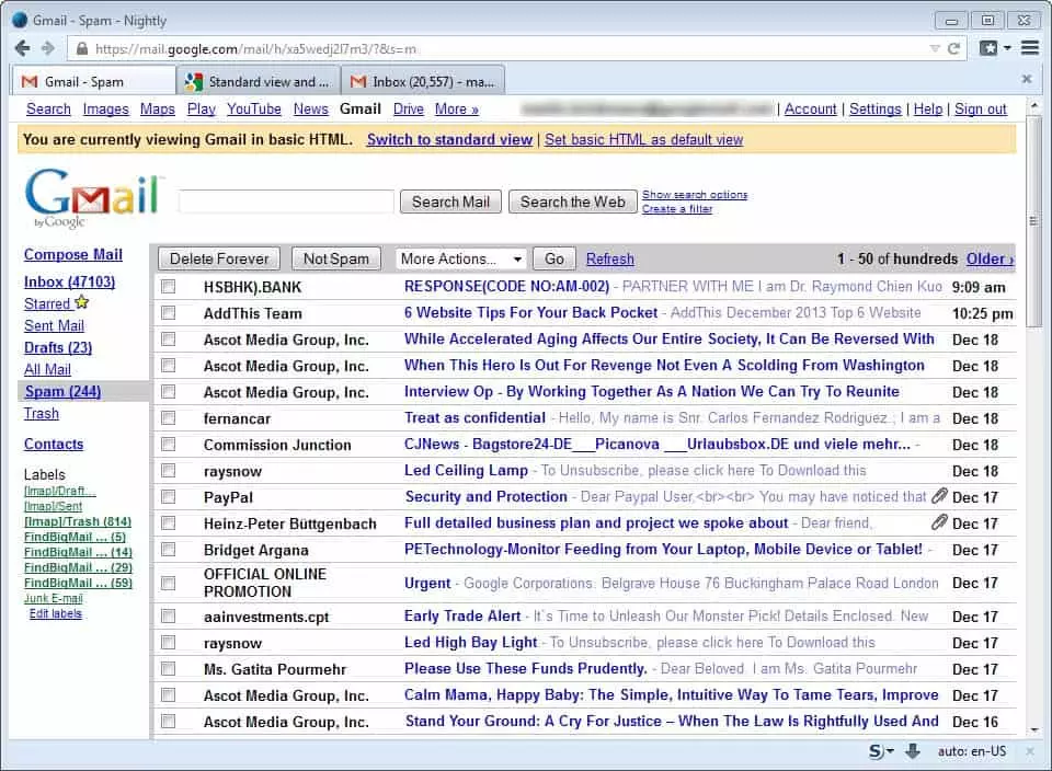 основен html изглед на gmail