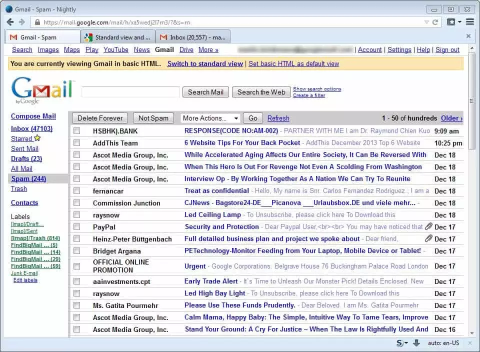 Vista html básica de gmail