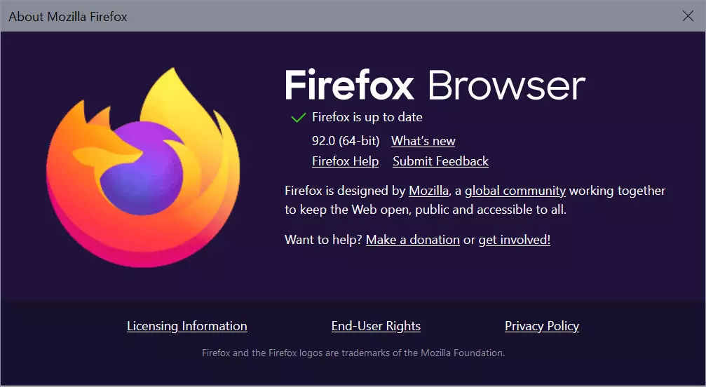 Firefox 92.0-udgivelse: her er, hvad der er nyt og ændret