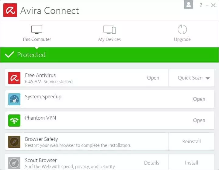 Avira مفت سيڪيورٽي سوٽ