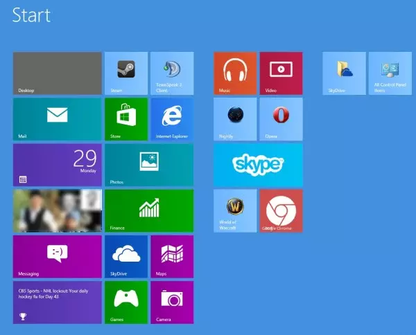 Windows 8 pradžios ekranas padidina eilutes