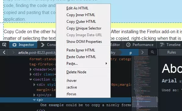 Firefox còpia html