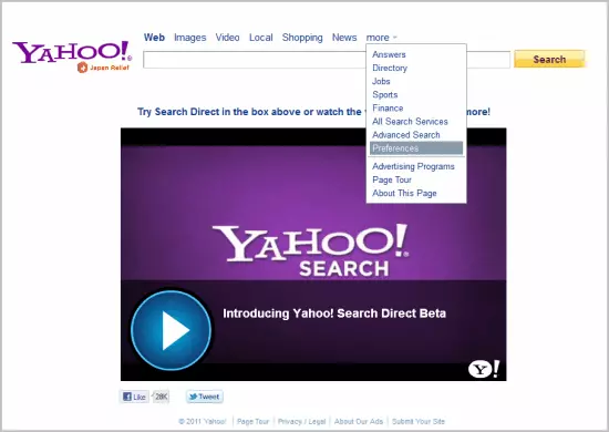 çaktivizoni kërkimin direkt në Yahoo