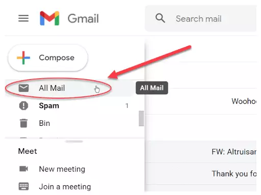 برای مشاهده ایمیل آرشیو شده خود به پوشه All Mail در Gmail دسترسی داشته باشید