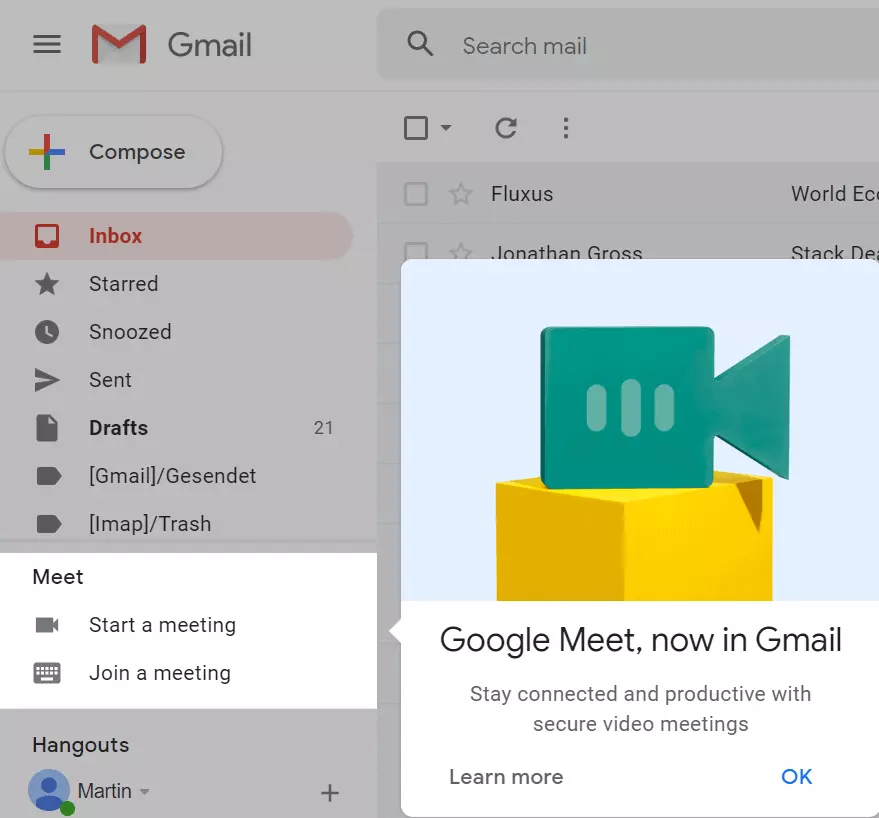 Kuidas peita Google Meet Gmaili veebiliideses