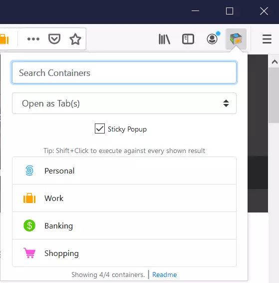 addon antara muka pembantu firefox-containers